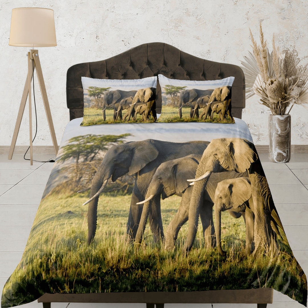 Elephant Duvet Cover, Safari Bedding Set, Animal Print Bedspread ...