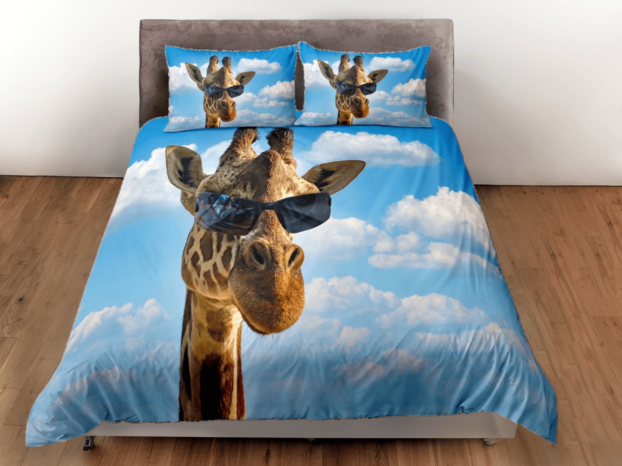Cool Giraffe Duvet Cover Set, Blue Sky Bedding Set, Wonderful Duvet ...