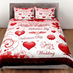 Valentines Day Duvet Cover Set, Custom Size Quilt Cover, Romantic Dorm ...