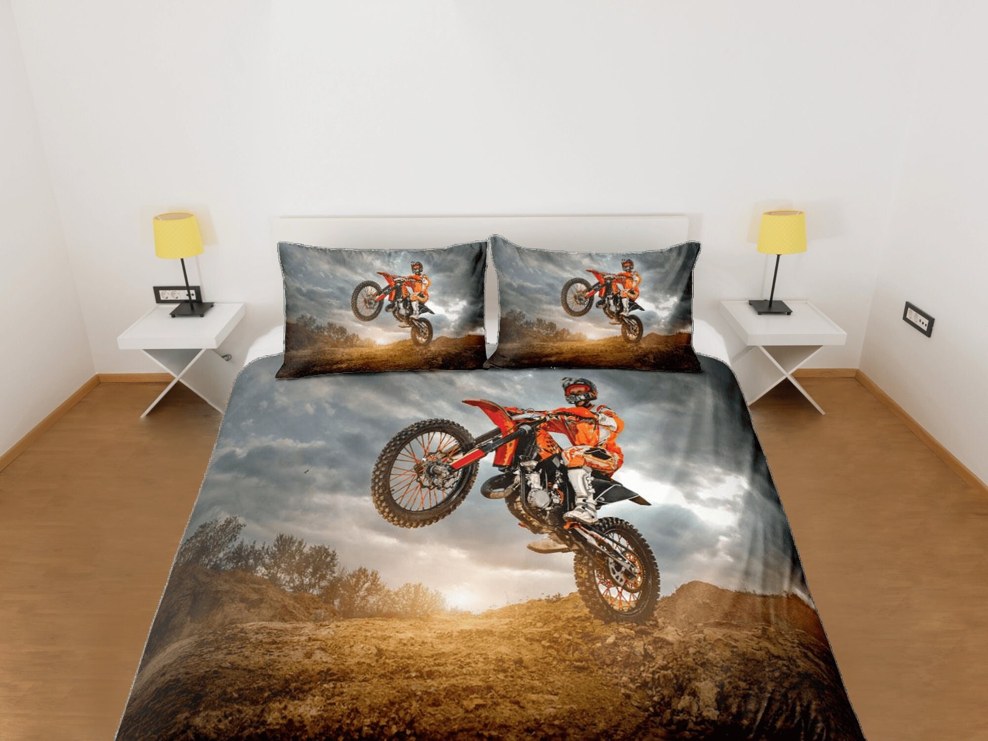 Motocross Rider Print Duvet Cover Set, Custom Size Adventure Bedding ...
