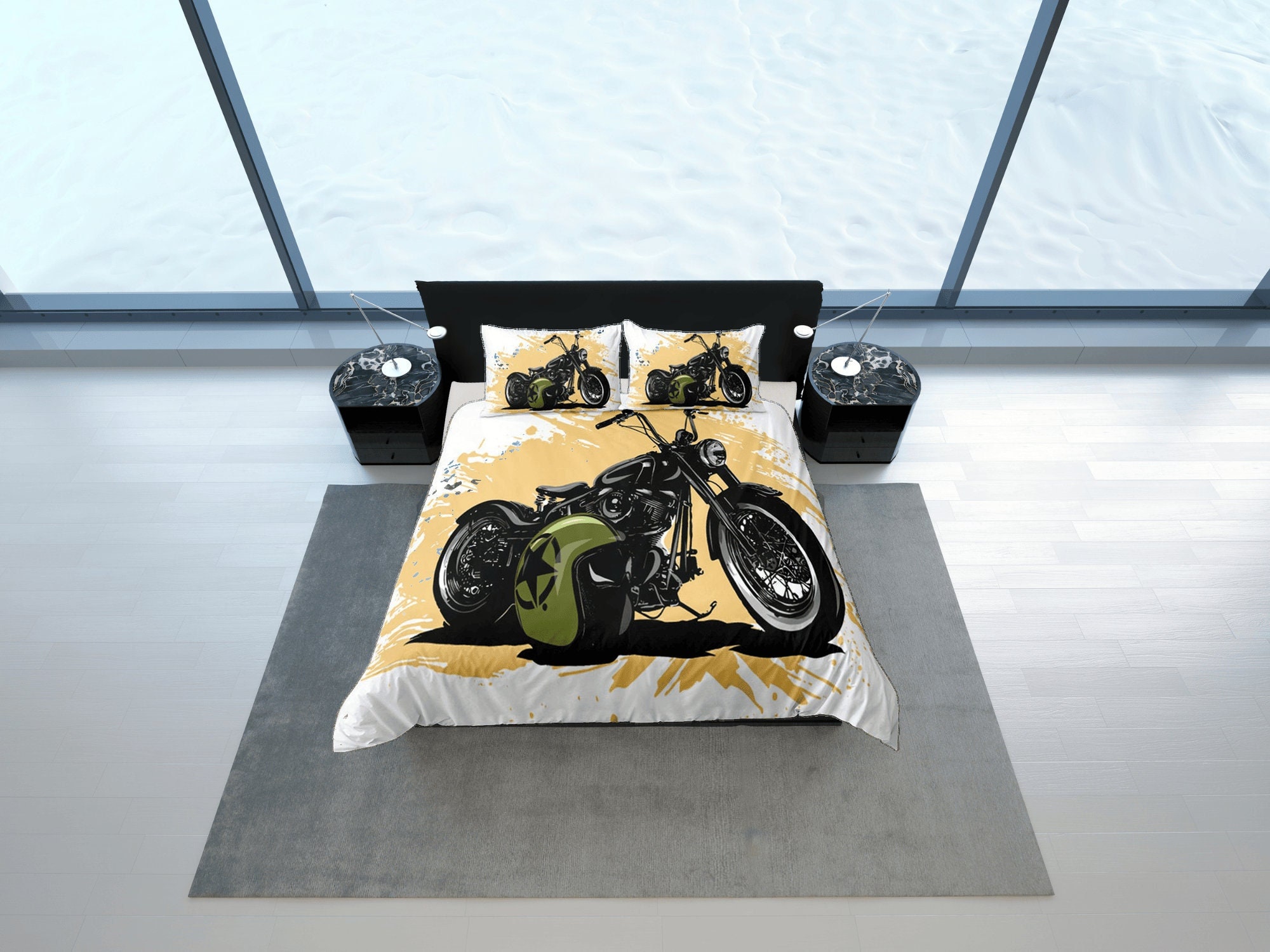 Motorcycle Duvet Cover, Kids Bedding, Twin Size, Cool Bike Design ...