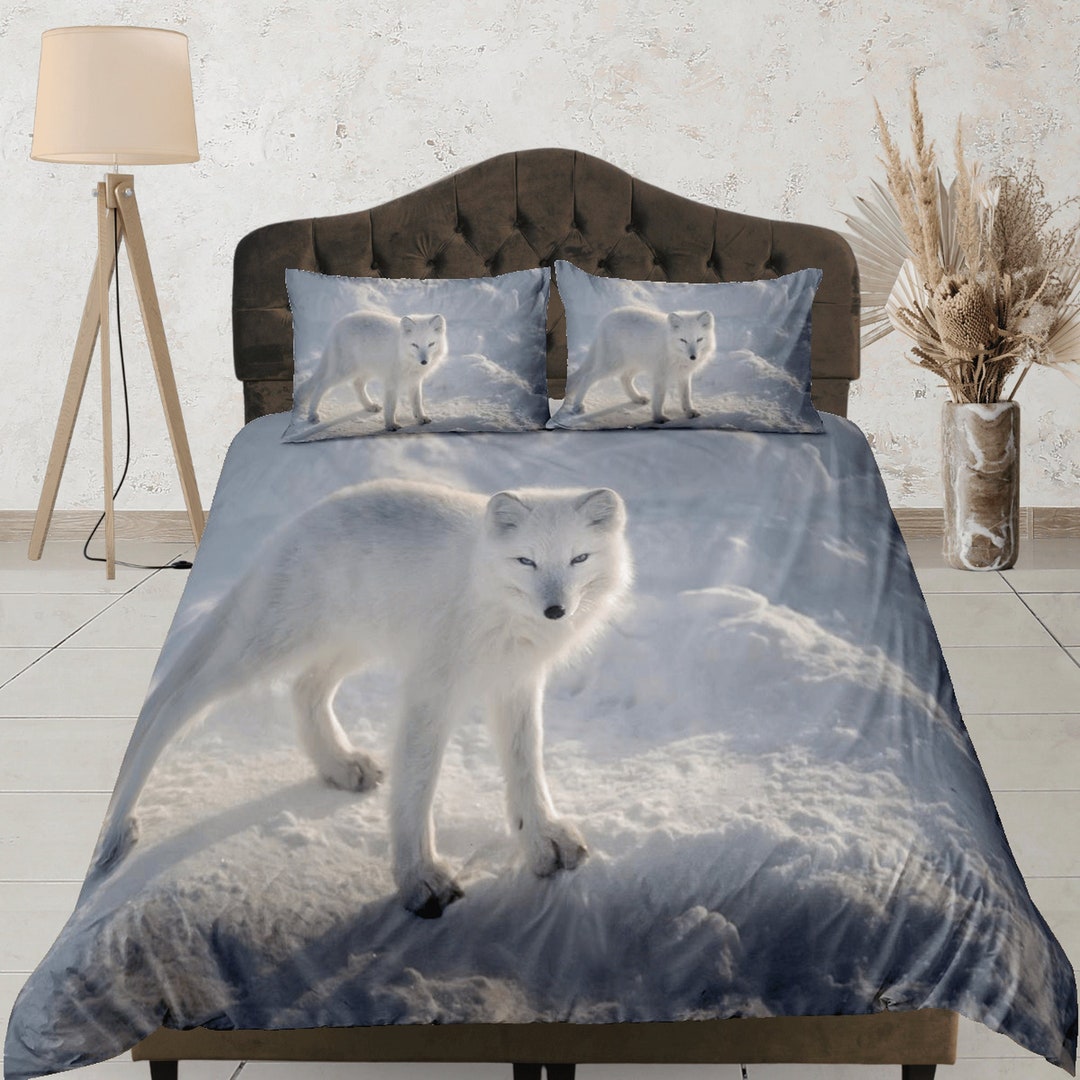 White Arctic Fox Duvet Cover Set, Winter Animal Print Bedding Set ...