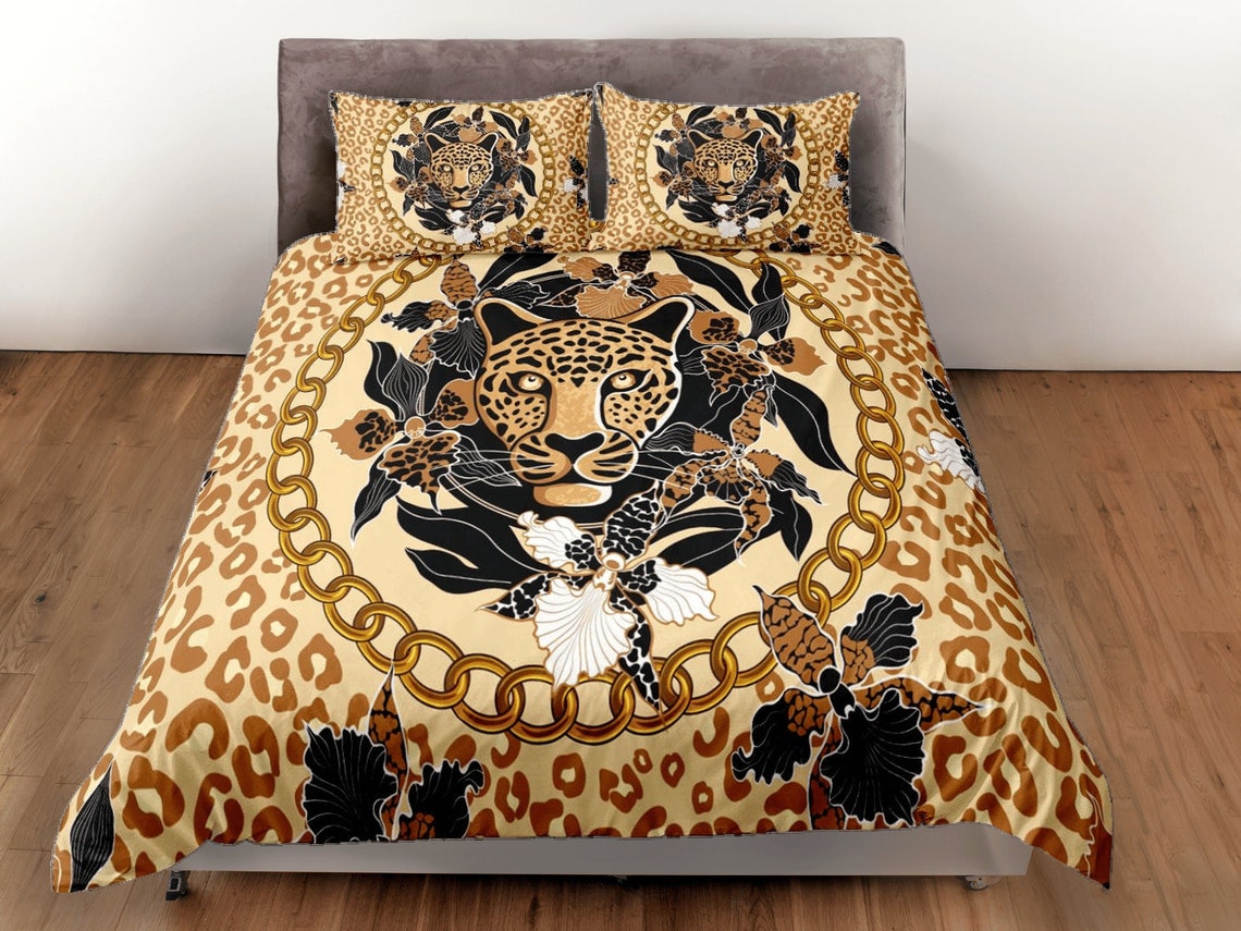 Luxury Leopard Print Duvet Cover Set, Dorm Bedding, Animal Print Quilt ...