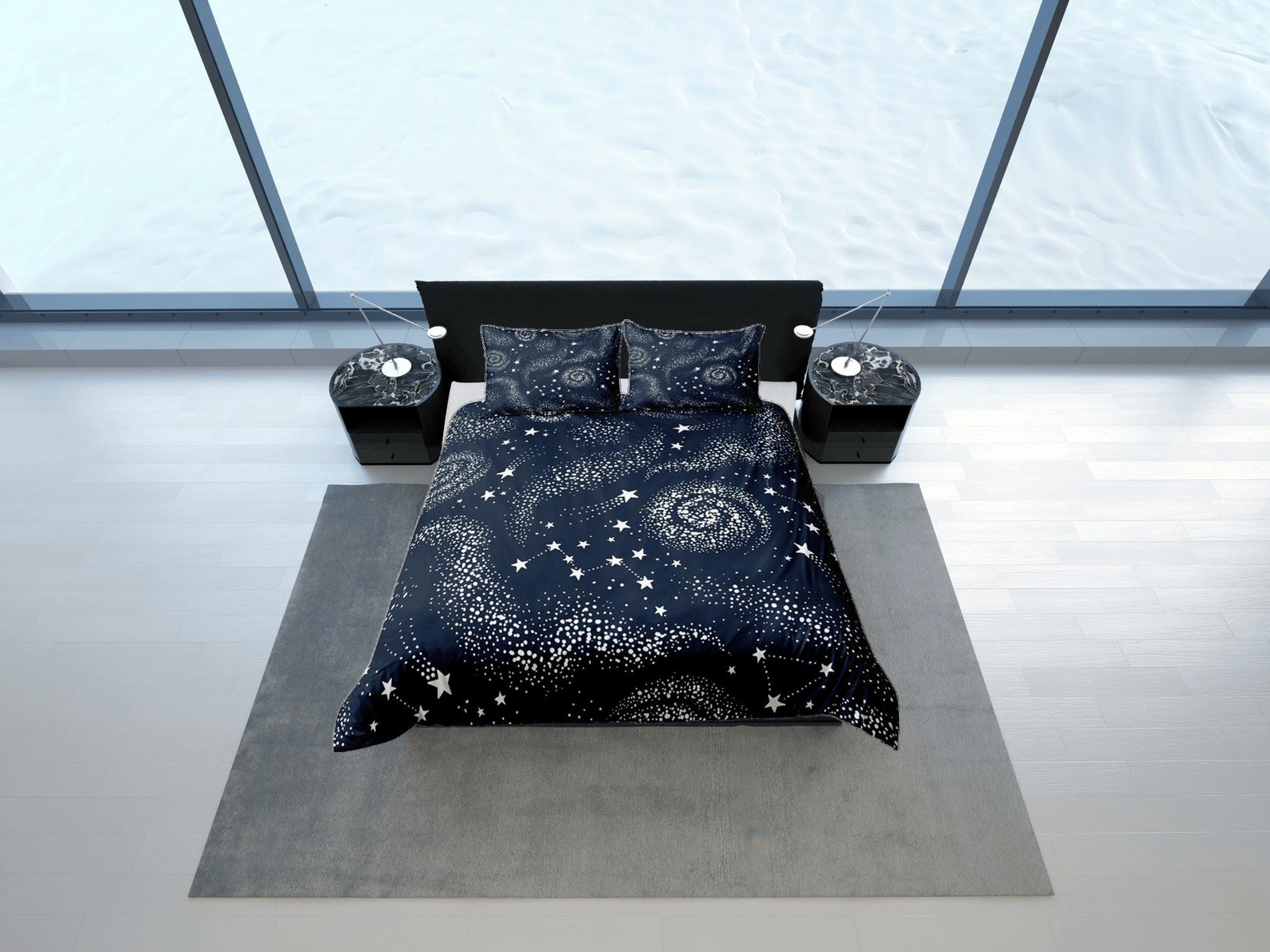 Galaxy Duvet Cover, Starry Night Bedding Set, Space Bedroom Set, Blue ...
