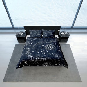 Galaxy Duvet Cover, Starry Night Bedding Set, Space Bedroom Set, Blue ...
