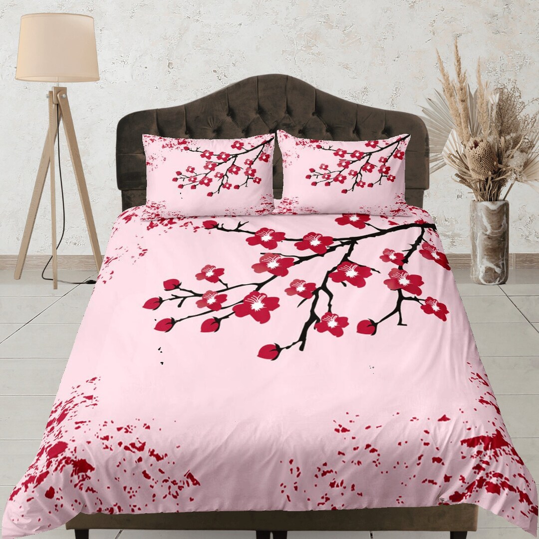 Cherry Blossom Duvet Cover Set, Japanese Style Quilt Cover, Pink Floral ...
