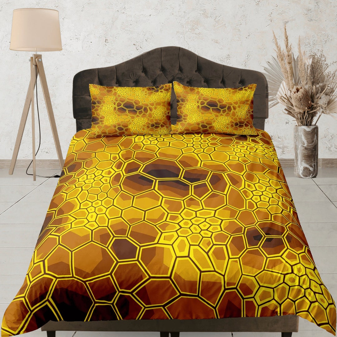 Honeycomb Pattern Bedding Set, Yellow Bedspread, Bedroom Set, Geometric ...