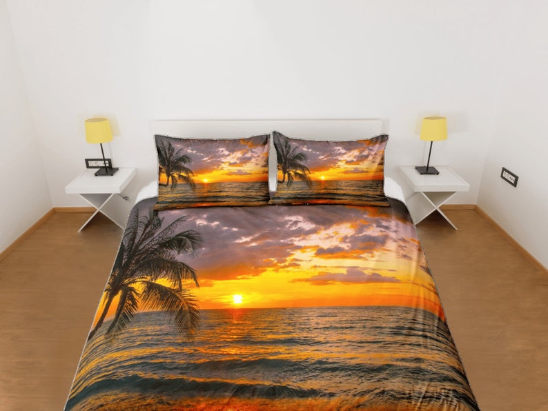 Beach Sunset Duvet Cover Set, Tropical Paradise Bedding, Custom Size ...
