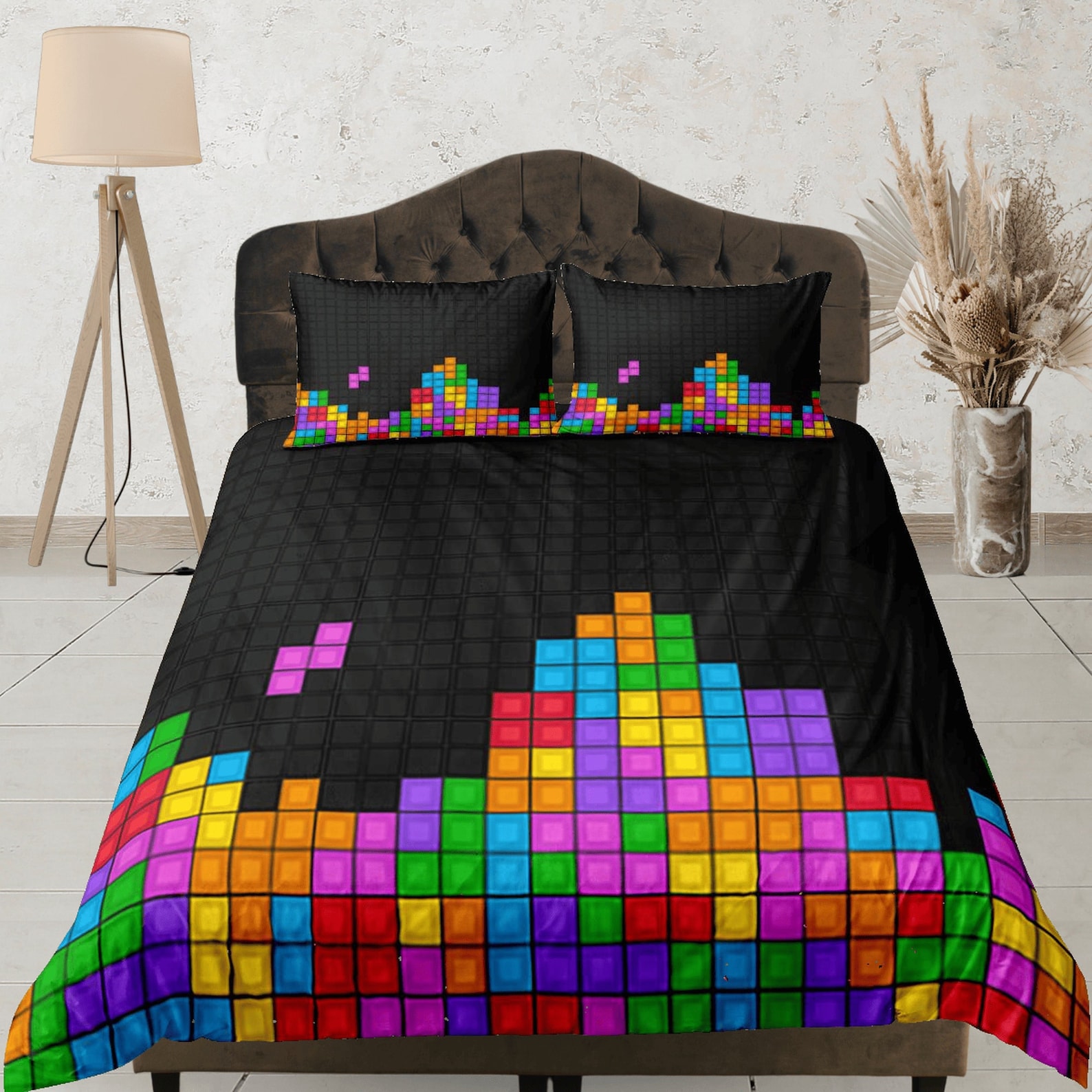 Colorful Tetris Block Duvet Cover Set, Custom Size Bedding, Boys Dorm ...