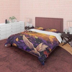 Autumn Phoenix Duvet Cover Set, Fall Leaves Quilt Cover, Bohemian ...