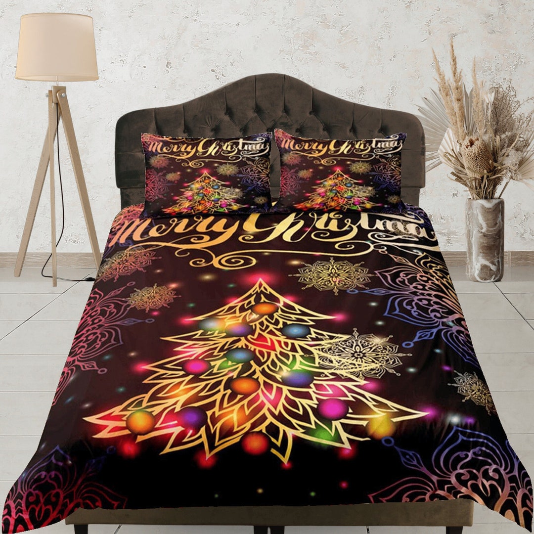 Christmas Tree Lights Duvet Cover Set, Festive Holiday Bedding Set ...