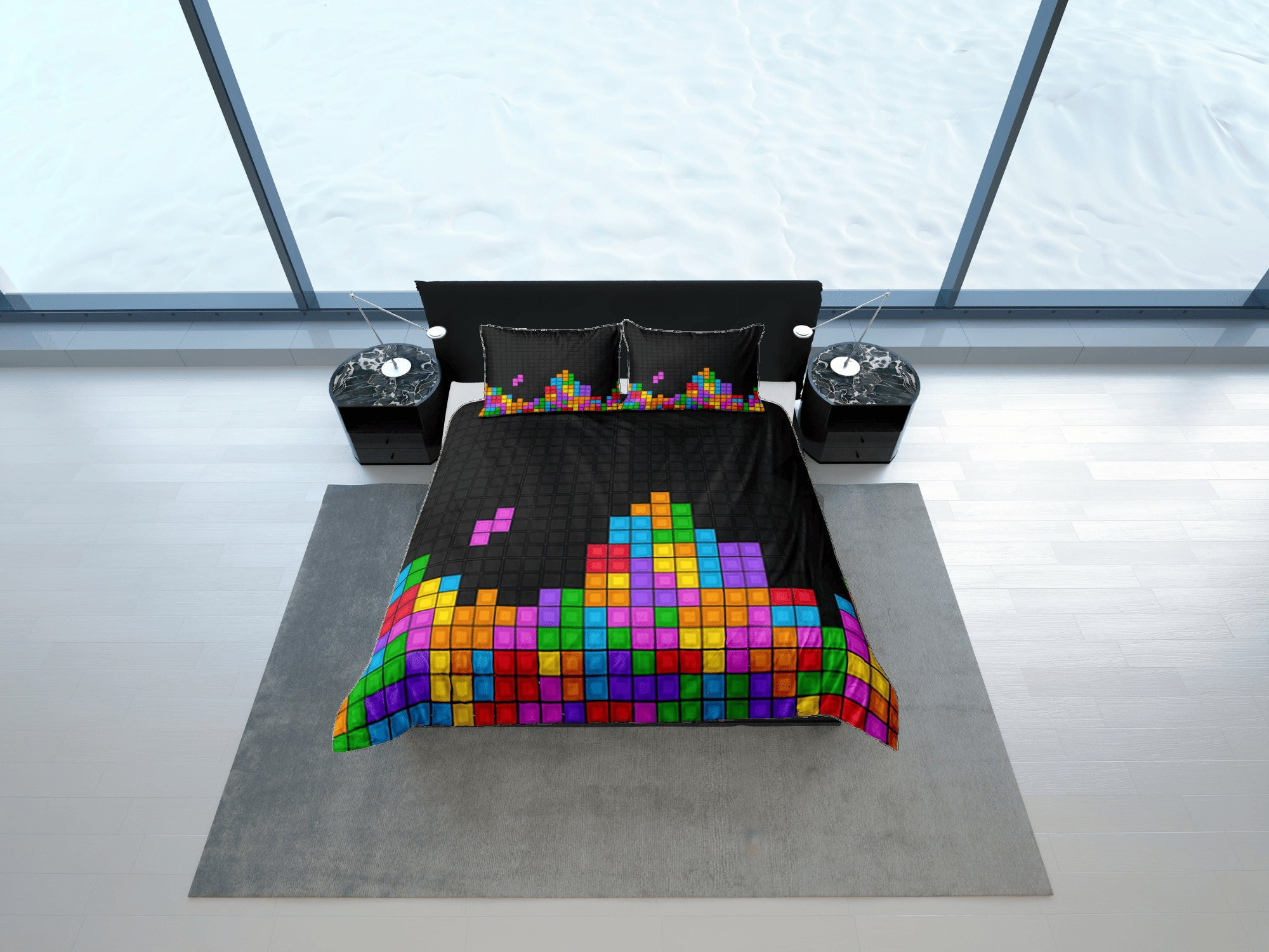Colorful Tetris Block Duvet Cover Set, Custom Size Bedding, Boys Dorm ...