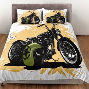 Motorcycle Duvet Cover, Kids Bedding, Twin Size, Cool Bike Design ...