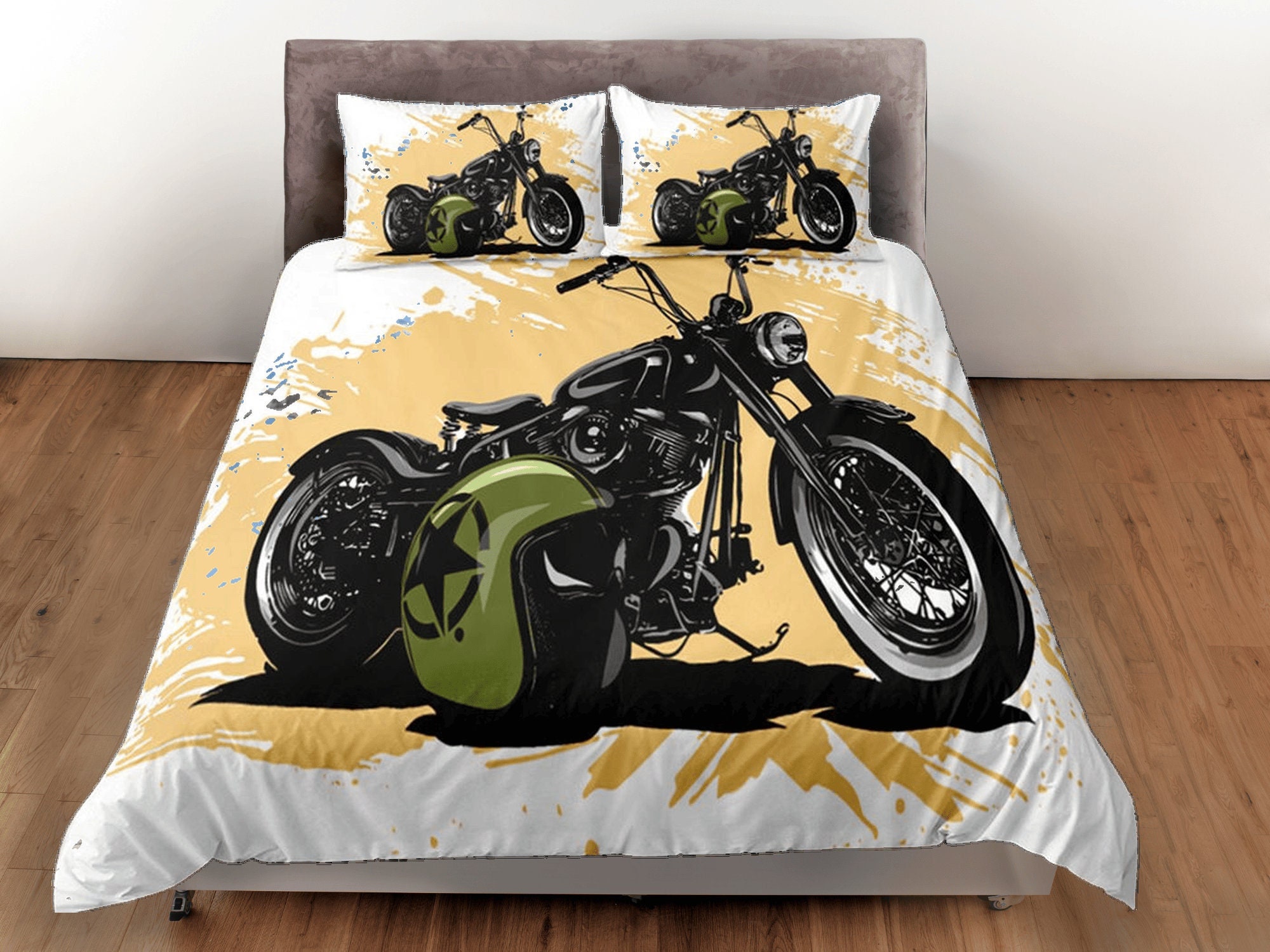 Motorcycle Duvet Cover, Kids Bedding, Twin Size, Cool Bike Design ...