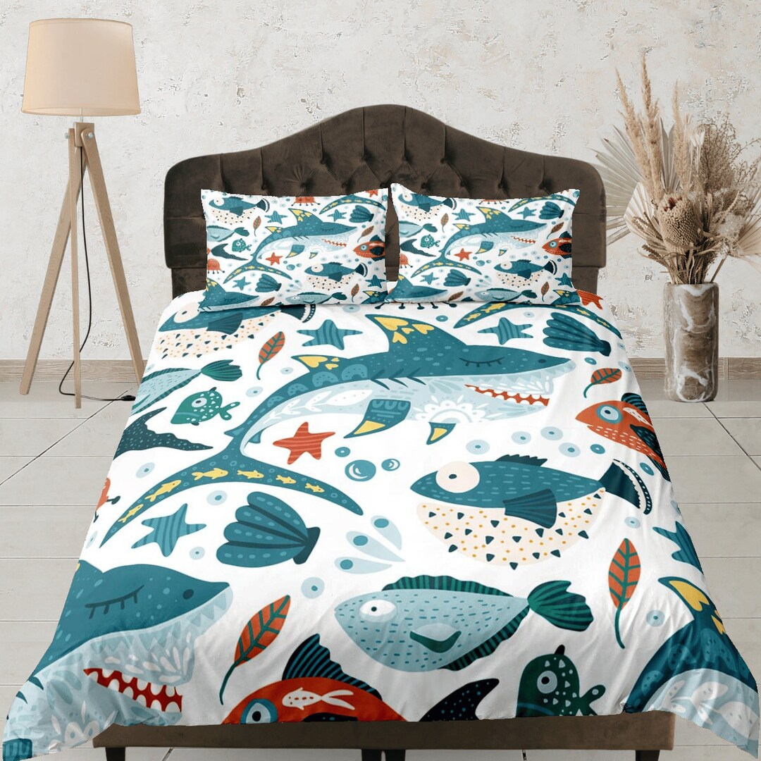 Underwater Marine Life Bedding Set, Colorful Ocean Animal Duvet Cover ...