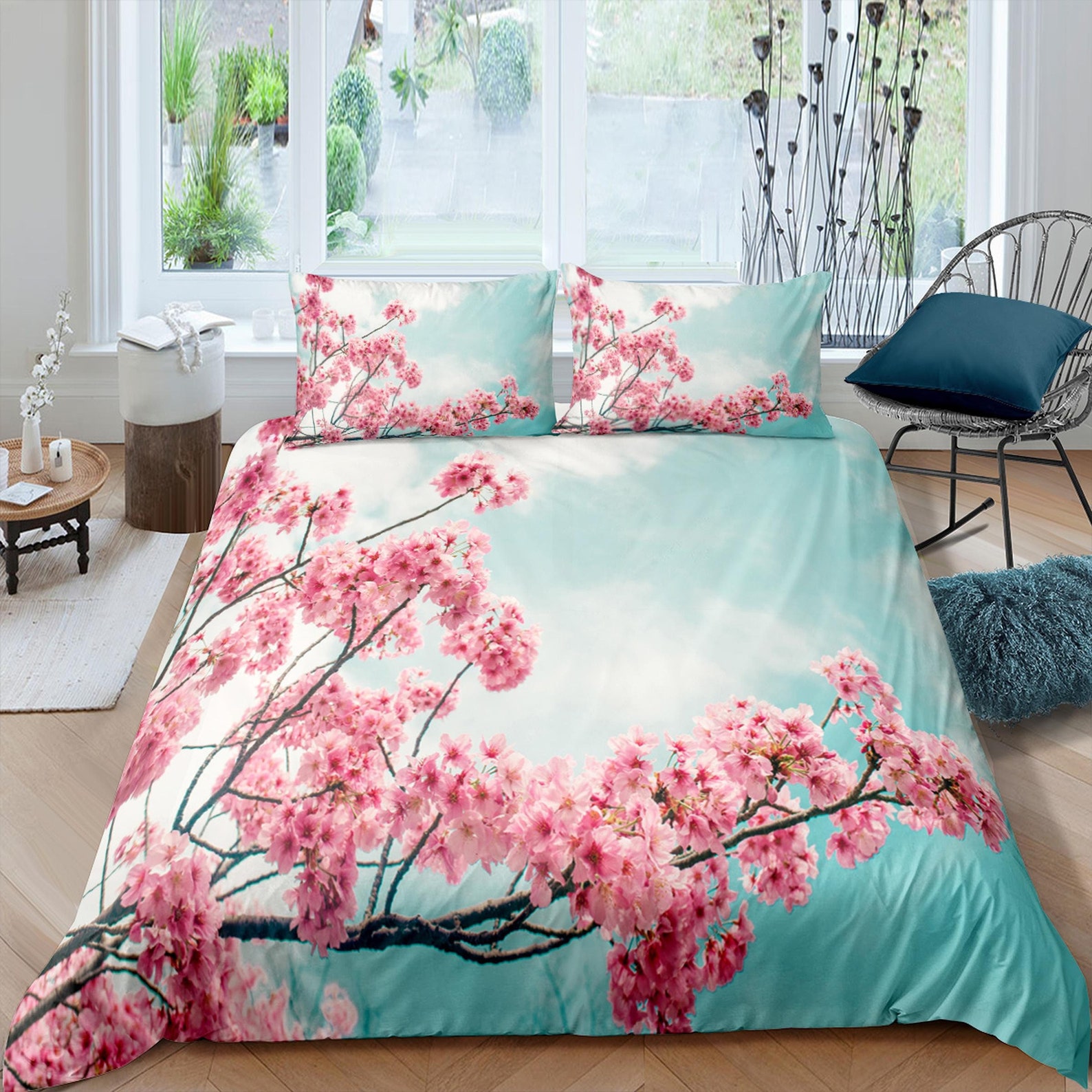 Cherry Blossom Cotton Duvet Cover Set, Japanese Quilt Cover, Floral ...