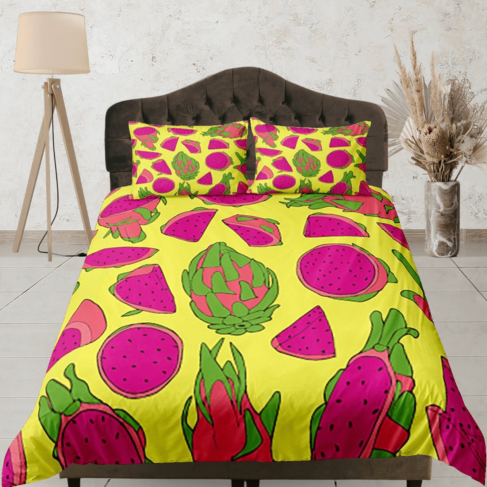 Dragon Fruit Print Duvet Cover Set, Vibrant Bedding, Tropical Bedroom ...