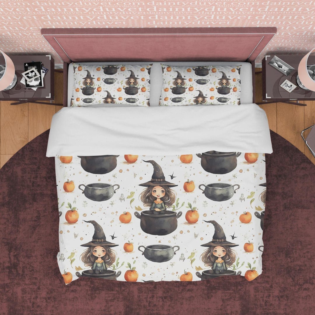 Adorable Witch and Cauldron Themed Duvet Cover Set, Dorm Bedding ...
