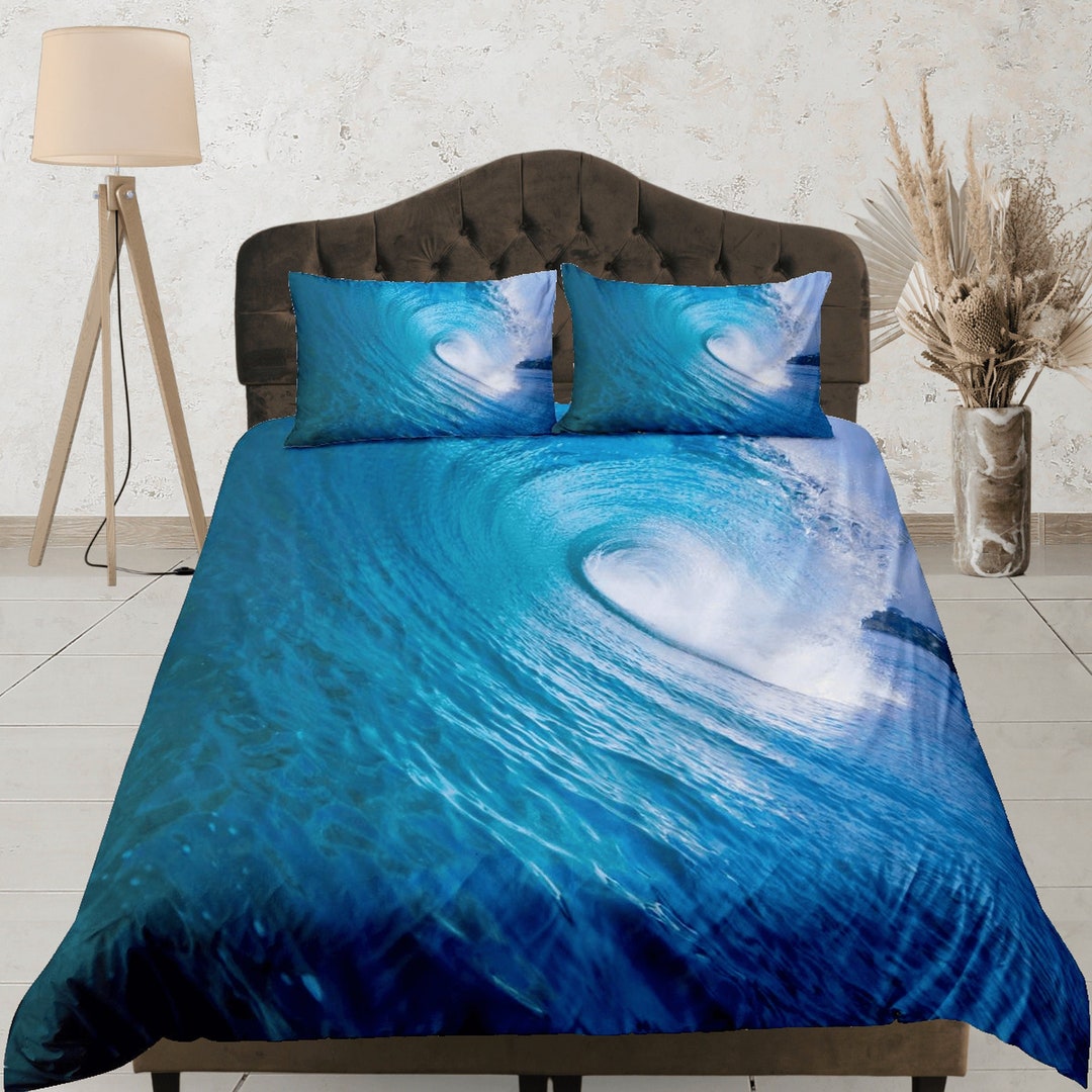 Ocean Wave Duvet Cover, Surfer Bedding Set, Blue Doona Cover, Beach ...