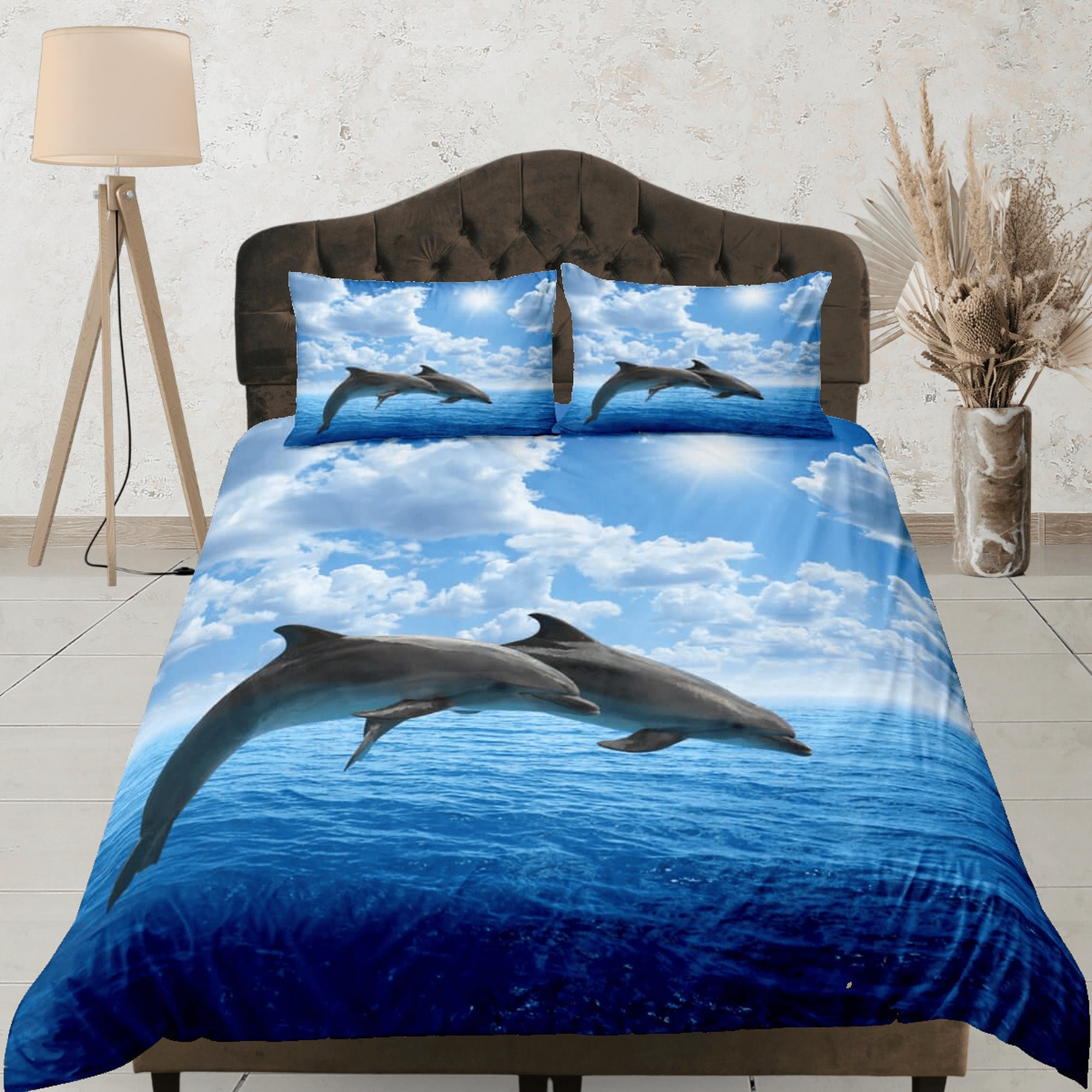 Dolphin Print Bedding Set, Ocean Theme Quilt Cover, Blue Duvet Cover ...