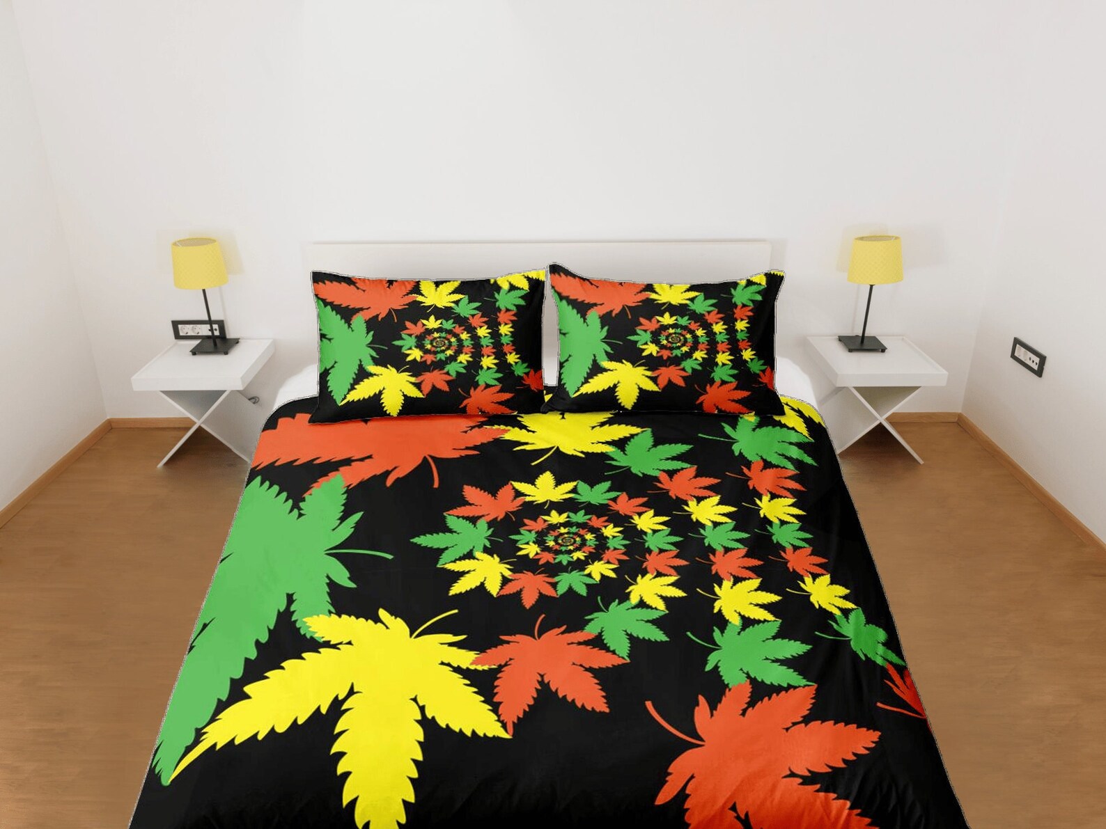 Leaf Pattern Duvet Cover, Bohemian Bedding, Twin Size, Black With Red ...