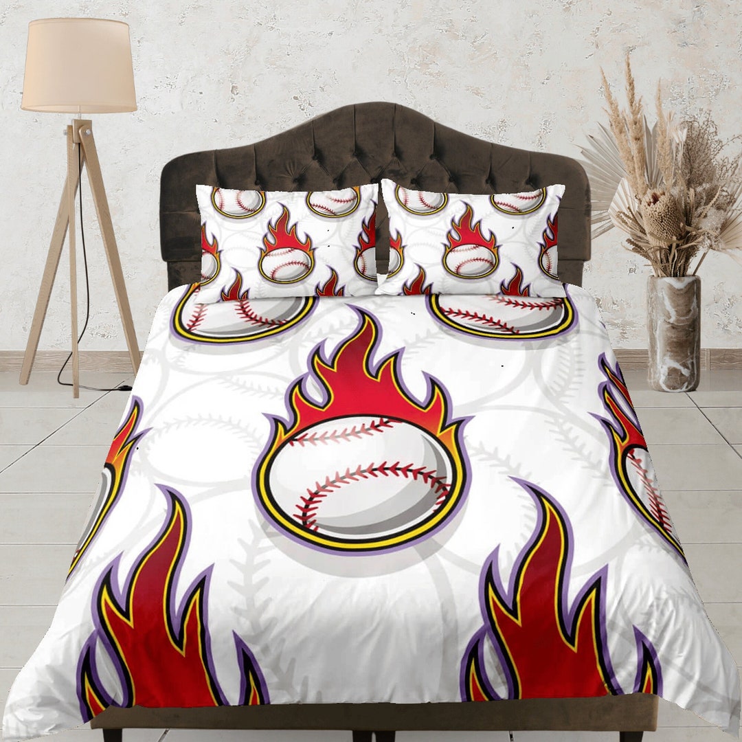 Flaming Baseball Duvet Cover Set, Sports Dorm Bedding, Beautiful ...