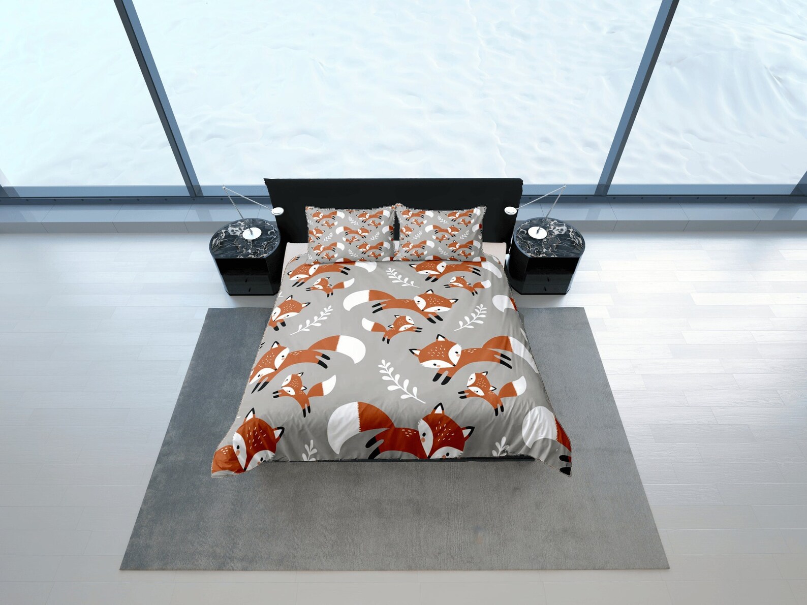 Nordic Fox Duvet Cover Set, Kids Room Bedding, Boys Dorm Bed Set ...