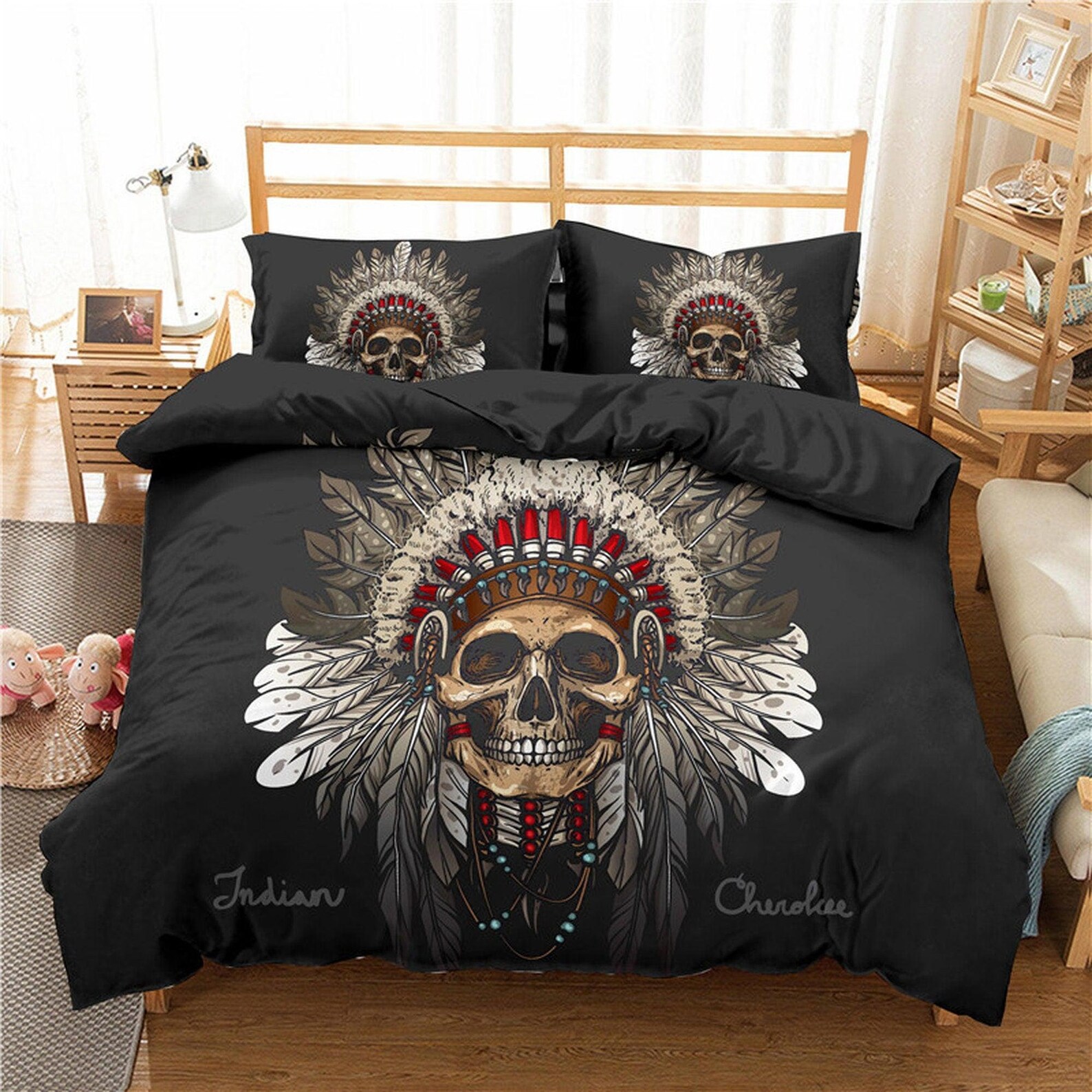 Native American Cotton Duvet Cover Set, Skull Quilt Cover, Tribal ...