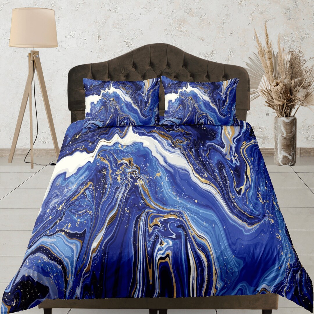 Blue Abstract Art Bedding Set, Custom Size Duvet Cover Set, Dorm ...