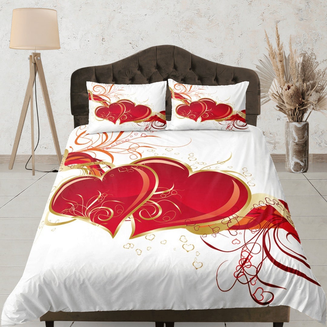 Red Heart Duvet Cover, Custom Size, Romantic Bedding, Valentines Day ...