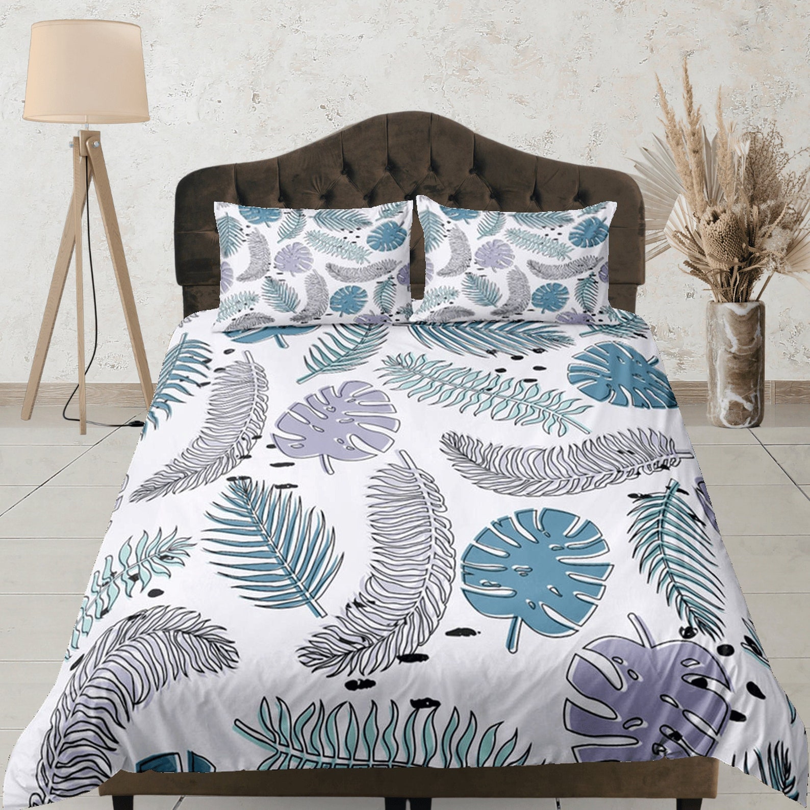 Tropical Duvet Cover Set, Monstera Leaf Quilt Cover, Botanical Prints ...