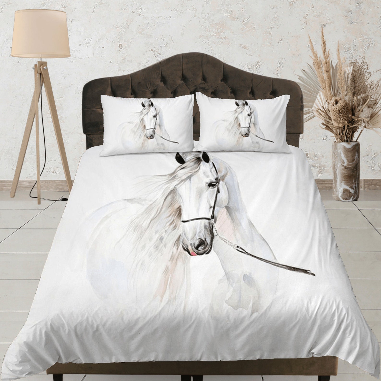 White Horse Duvet Cover Set, Animal Quilt Cover, Equestrian Lover Gift ...