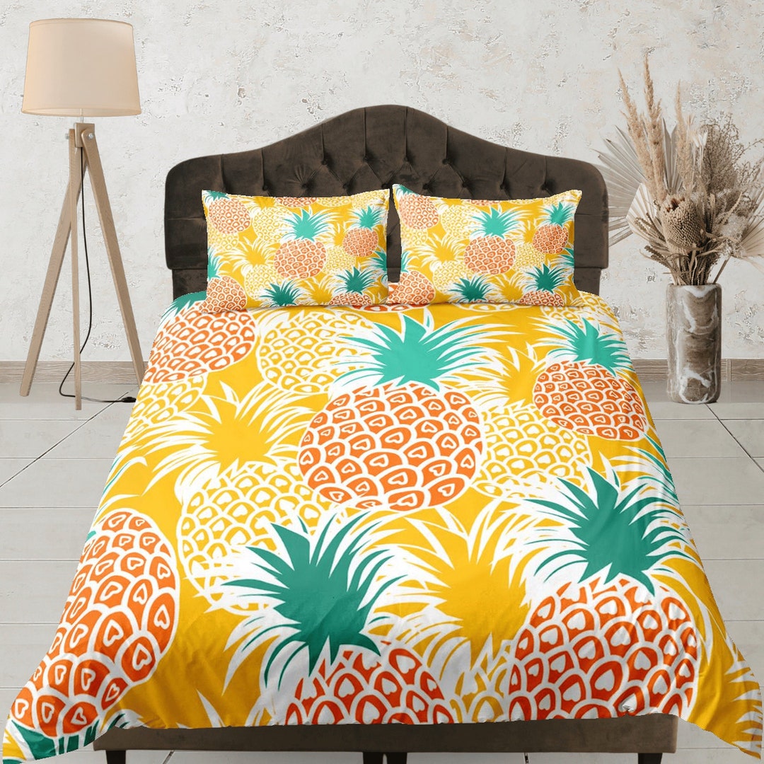 Tropical Pineapple Bedspread Set, Fruit Bedding Set, Custom Duvet Cover ...