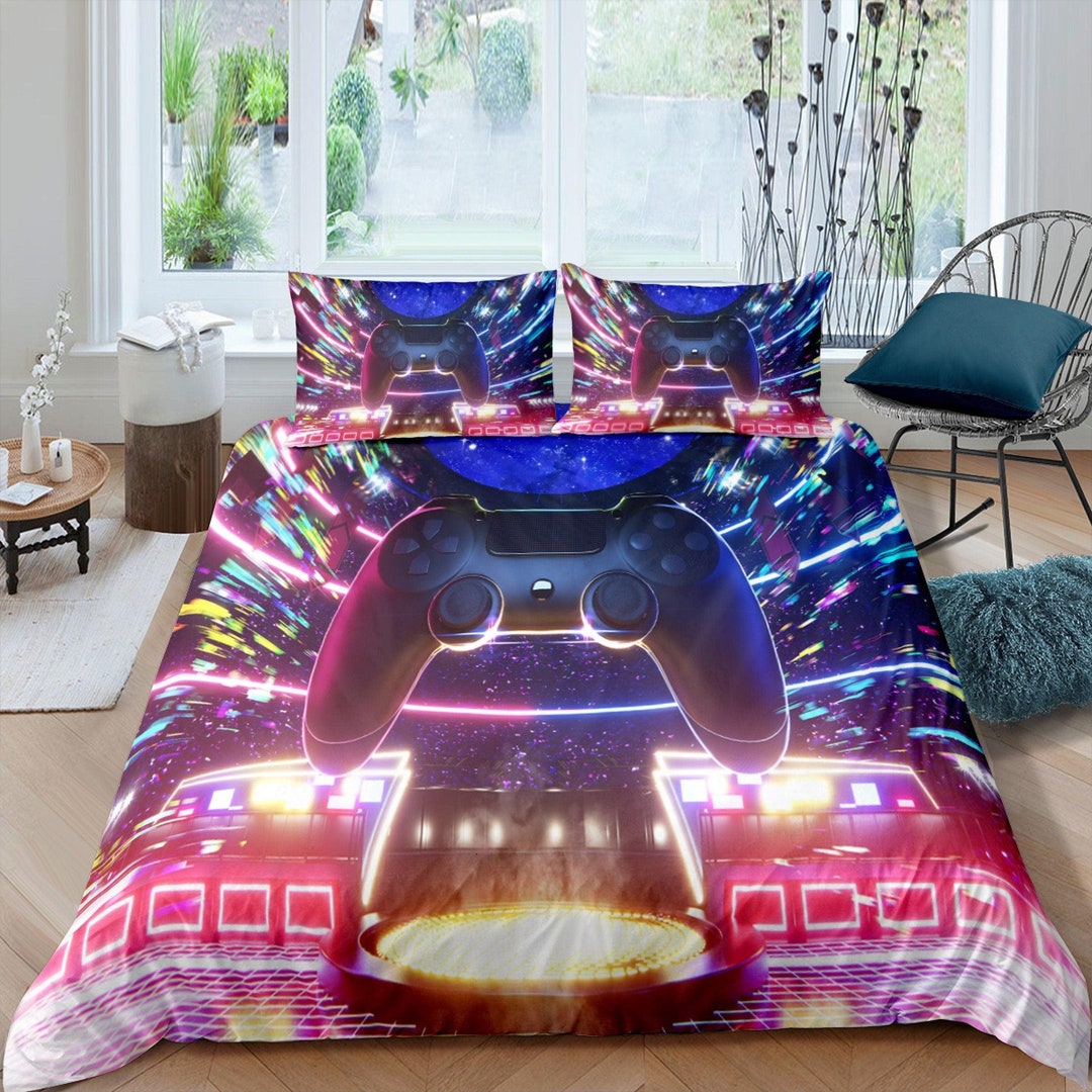 Gaming Controller Bedding Set, Neon Lights Duvet Cover Set, Gamer Girl ...