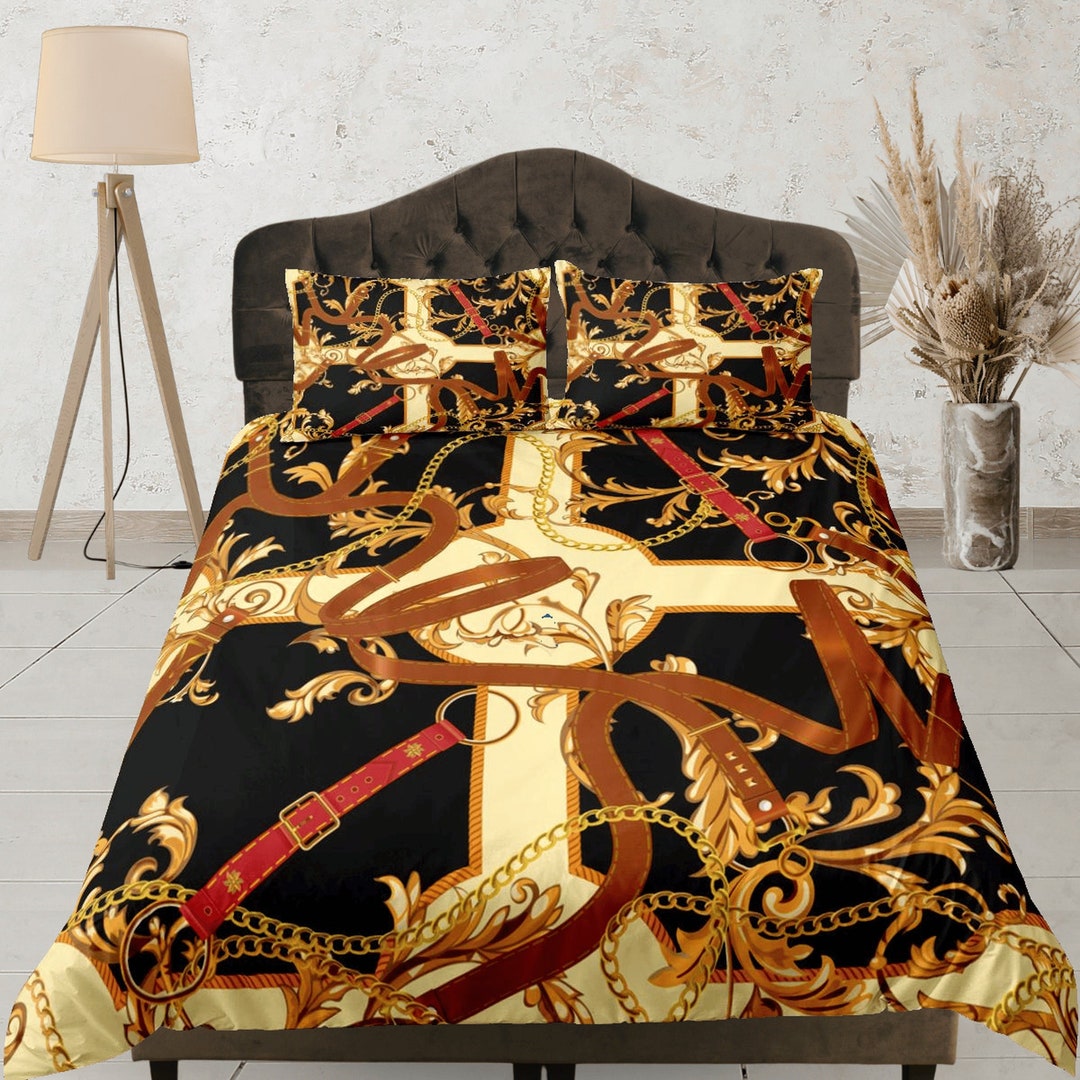 Baroque Style Bedding Set, Black and Gold Quilt Cover, Aesthetic Duvet ...