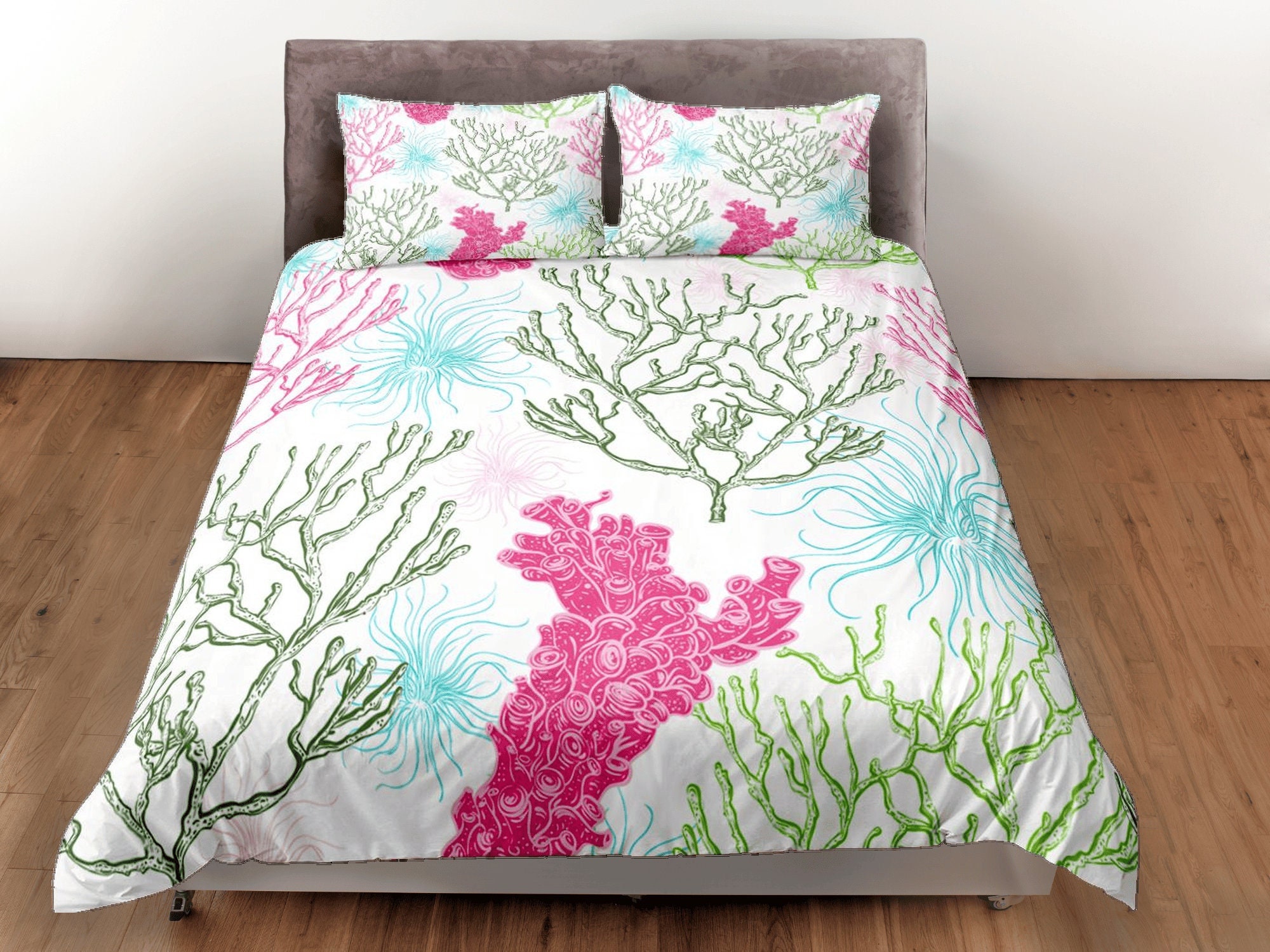 Coral Reef Themed Bedding Set, Coastal Bed Cover Set, Custom Size Quilt ...