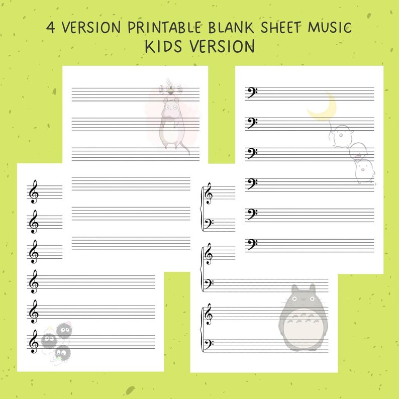 Kids Ghibli Theme Printable Sheet Music for Letter and A4. Blank, G ...