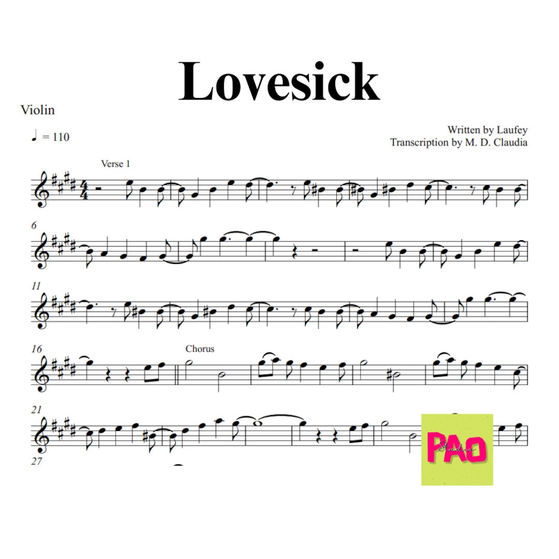 Lovesick Laufey violin Solo Sheet Music PDF - Etsy