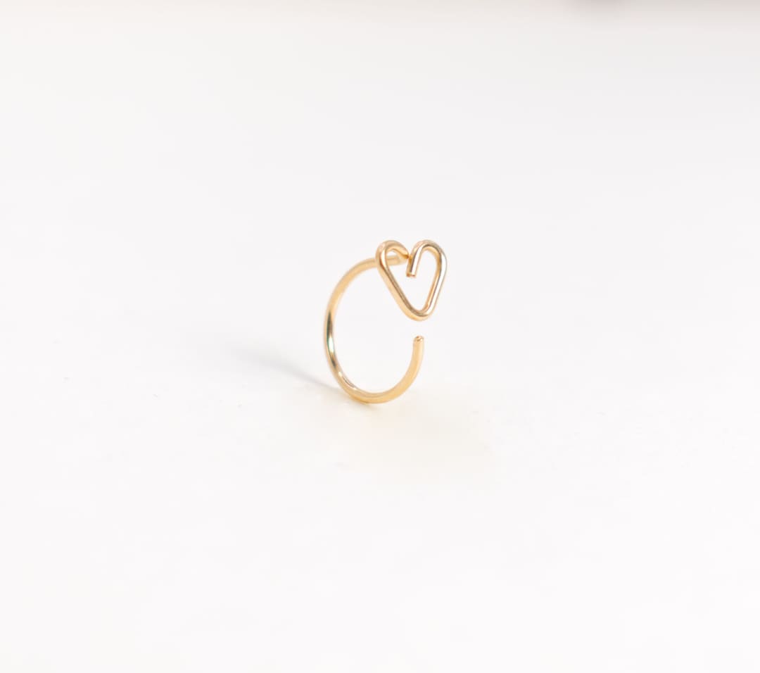 14k Gold Heart Hoop Earring – Nose Hoop- Cartilage Hoop- Tragus Hoop ...
