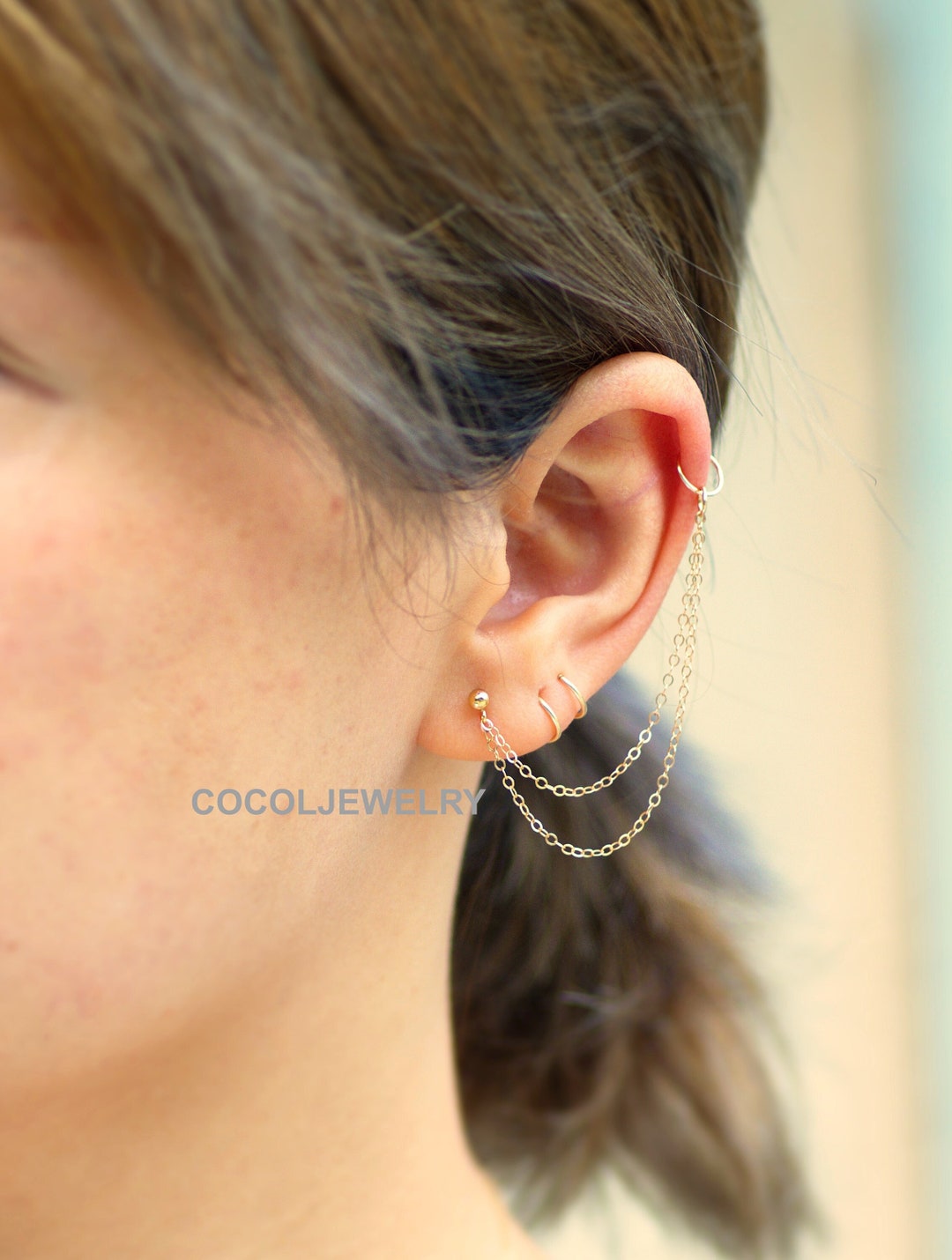 Gold Filled Chain Ear Helix Chain Earring Cuffs Chain Cuff Earring ...