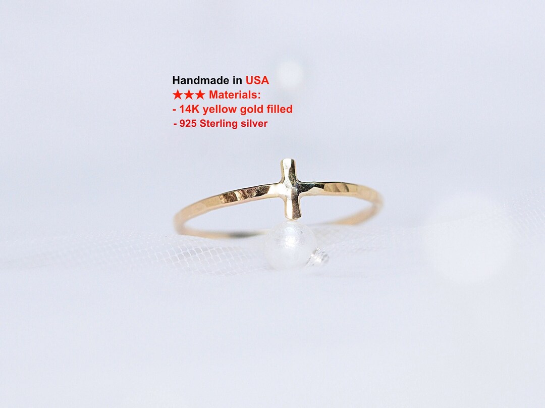 14K Gold Filled Cross Ring - Stacking Handmade Ring- Rose Gold or ...