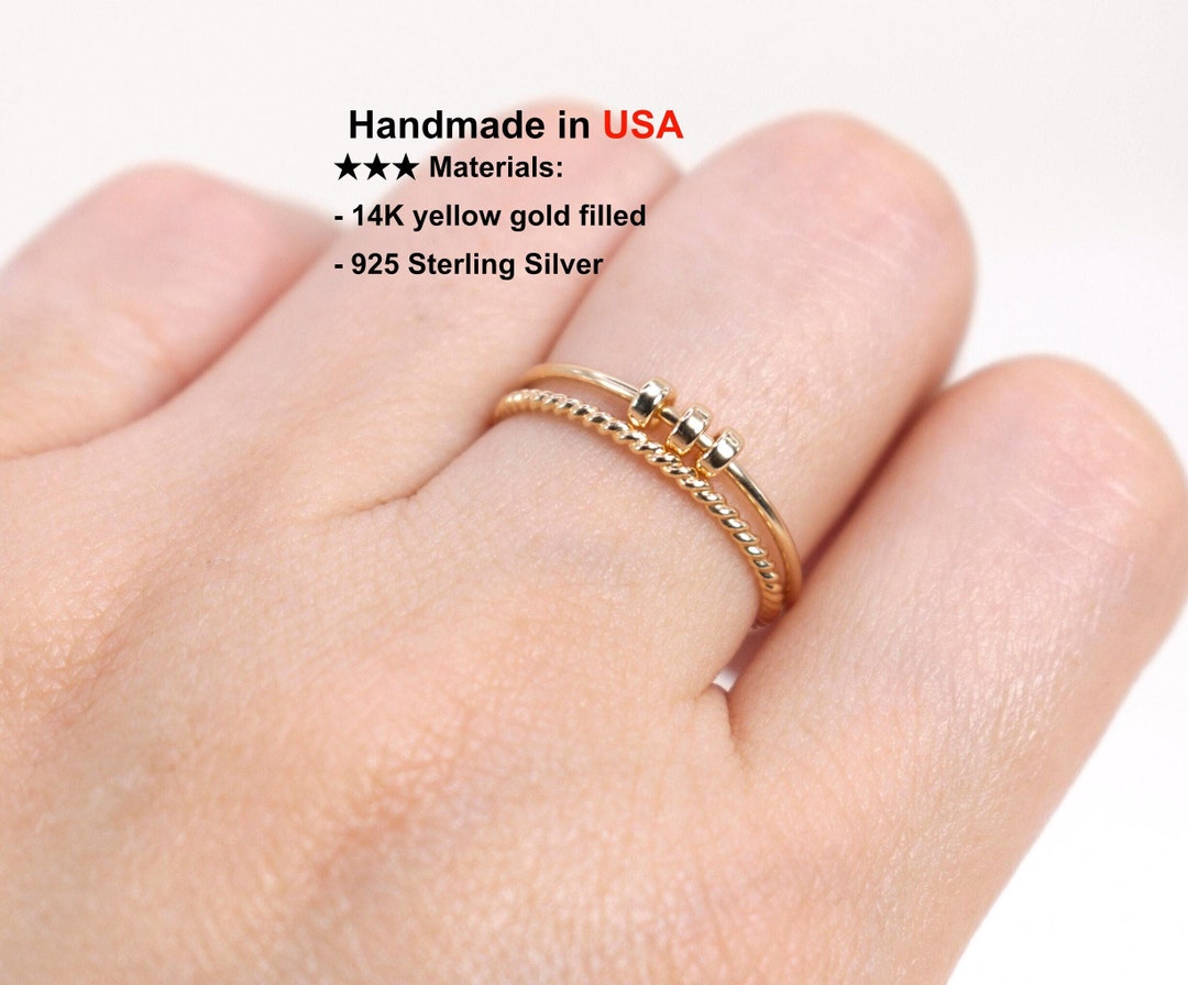 Bead Fidget Ring Set Anxiety Ring Gold, Silver Spinner Ring Silver for ...