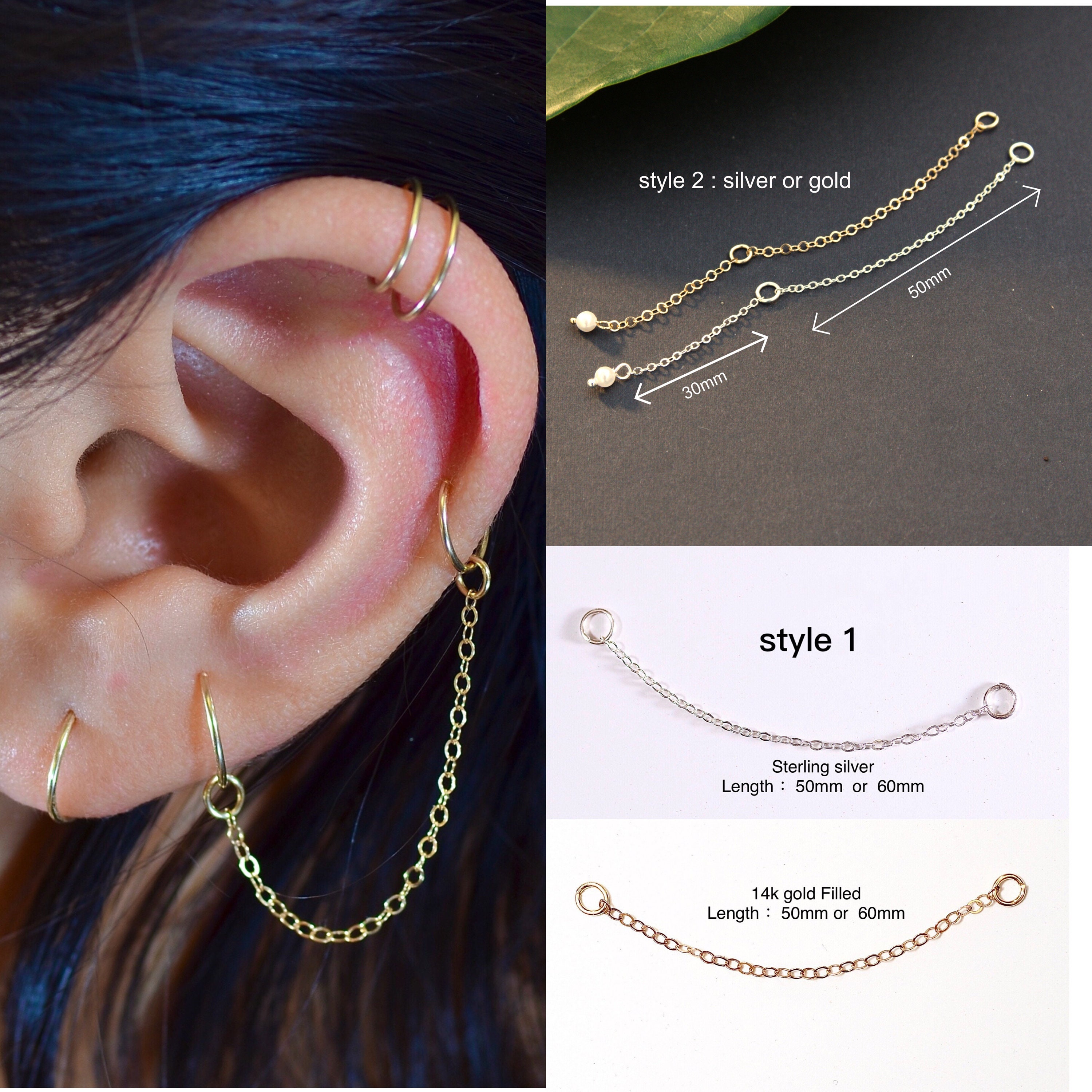 Sterling Silver Chain Earring Cuff – Gold Filled Chain Ear Jacket ...