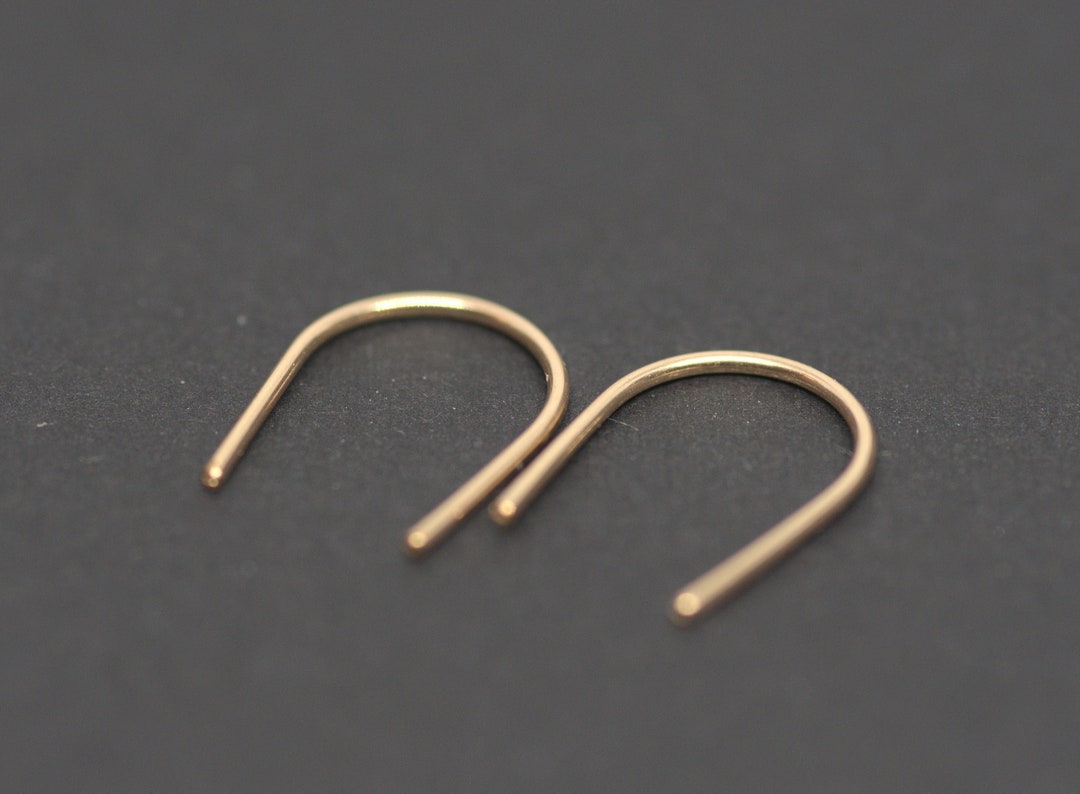 14k Gold Hoop Earrings- Curved Earrings-gold Curved Earrings- Huggie ...