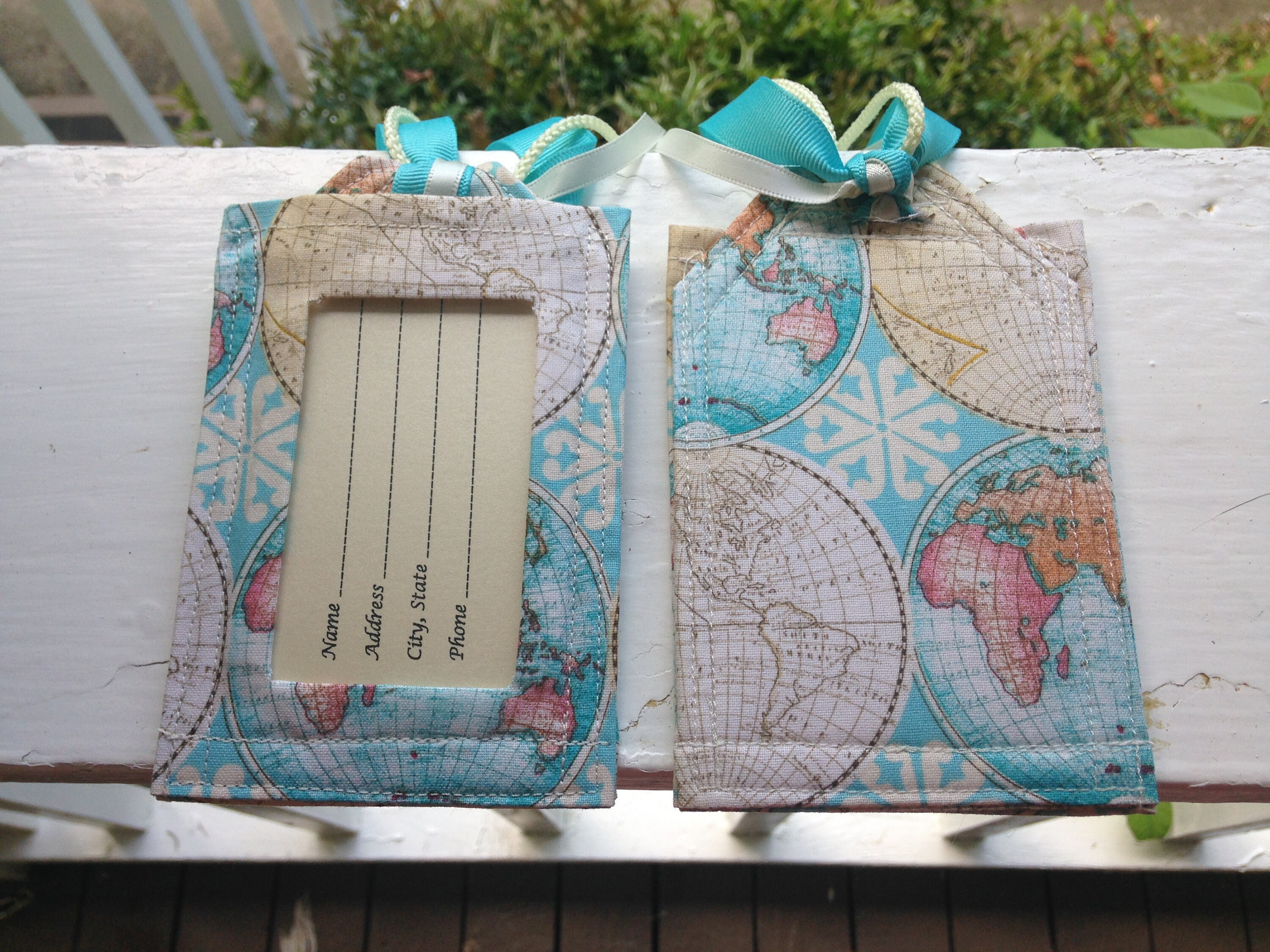 Luggage Tag/ Blue and cream globes | Etsy