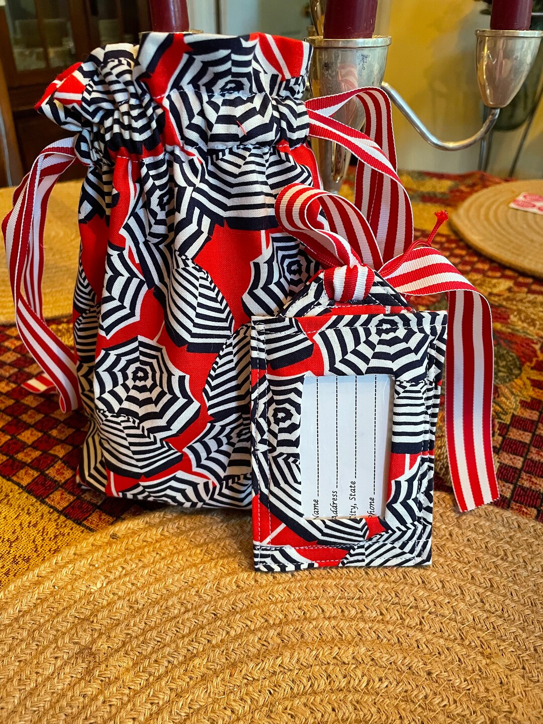 One Drawstring Bag 7 by 6 Inches and One Luggage Tag - Etsy