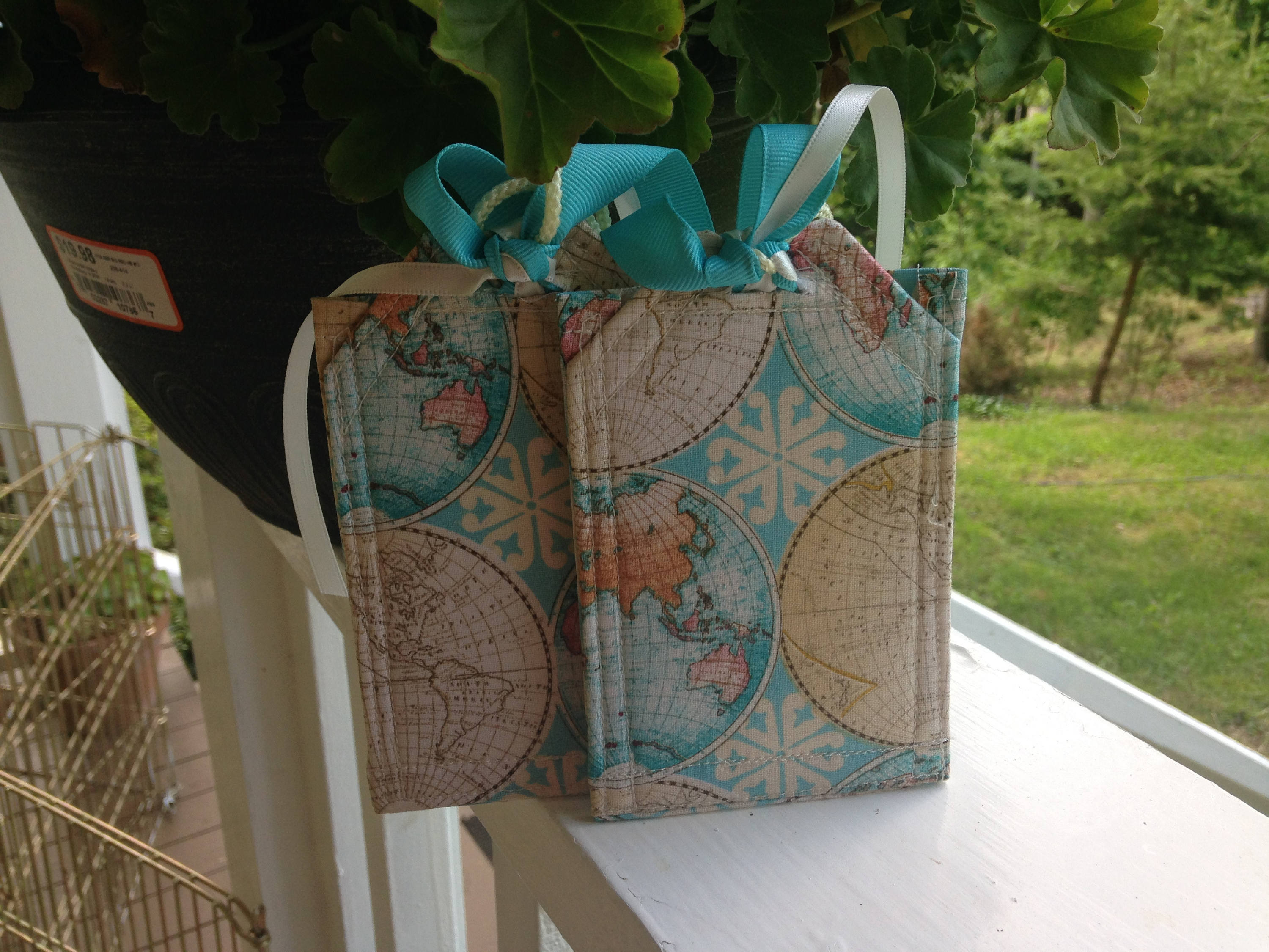 Luggage Tag/ Blue and cream globes | Etsy