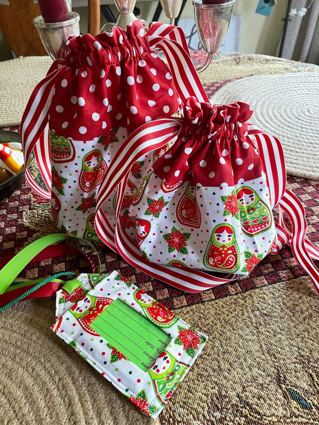 Two Drawstring Bags and One Luggage Tag - Etsy