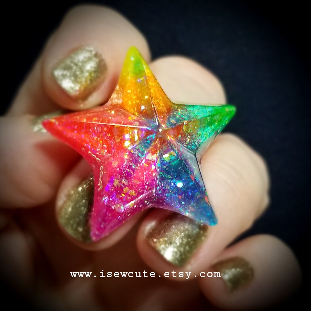 Fun Neon Rainbow Star Ring, 80s Fashion Fun Summer Festival Bling Ring ...