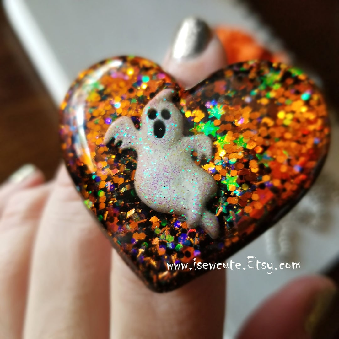 Spooky Cute Halloween Ghost Ring, Pumpkin Orange Halloween Ring, Heart ...